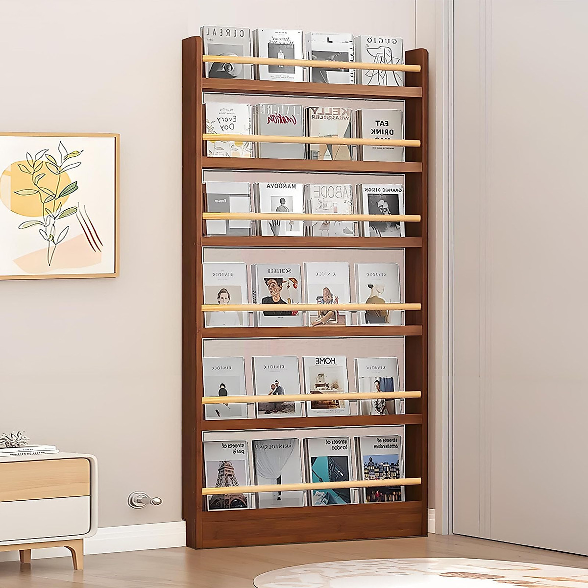 Tazyee Bookshelf, Tall Narrow Book Shelf, Behind Door 3-6 Tier Wall Bookcase for Bedroom, Living Room, Office, Space Saving Organizer for Kids’ Toys and Books Walnut 6-shelf/31.5" x 3.9" x 70.2"