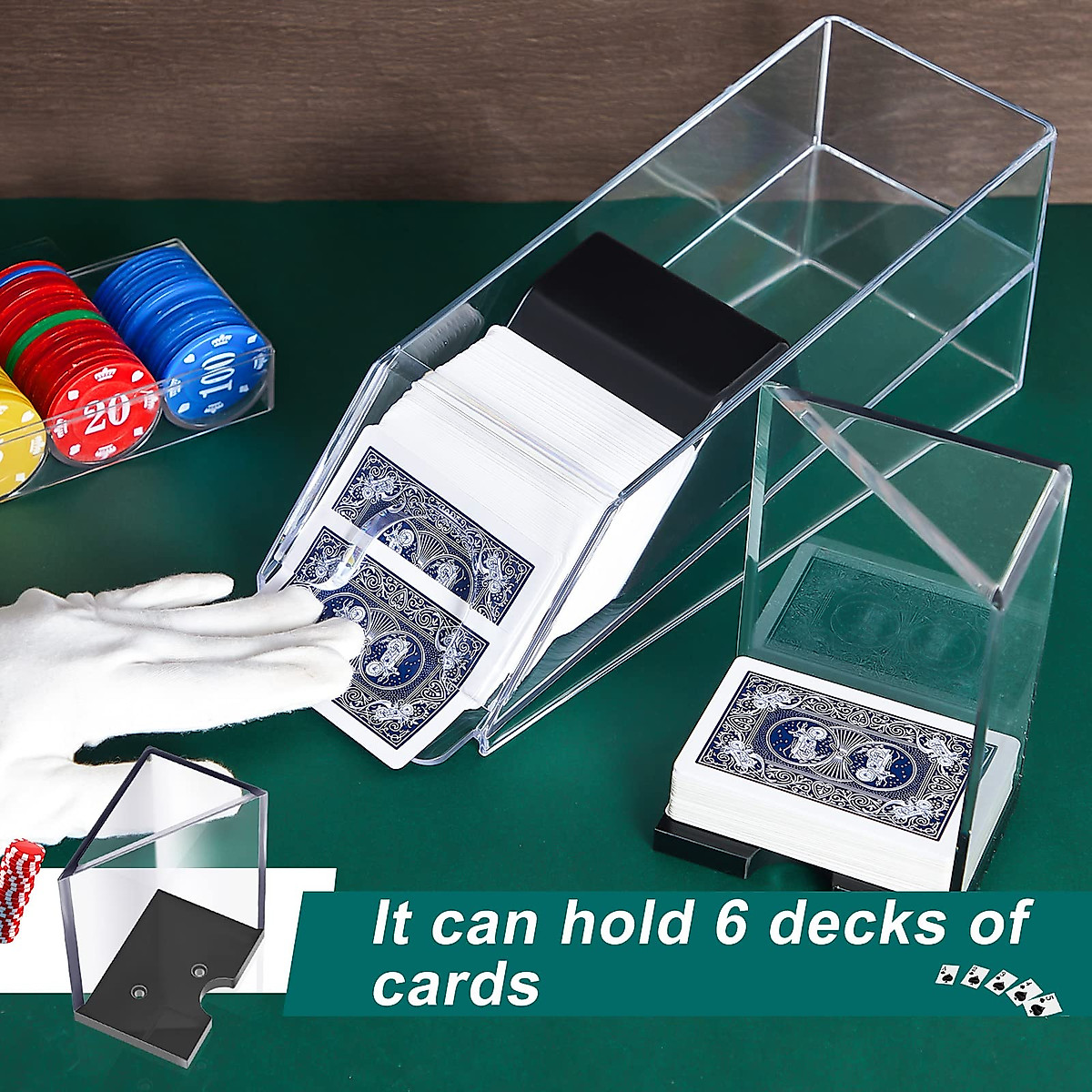 Deekin 6 Deck Blackjack Shoe with Discard Tray Clear Acrylic Card Dispenser for Playing Cards Playing Card Blackjack Dealing Shoe Dispenser Discard Holder Trays for Blackjack Games (2 Pieces)
