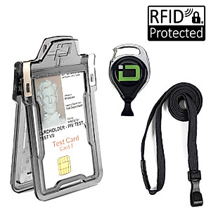 ID Stronghold Secure Badgeholder® Classic 1 Card ID Badge Holder with Lanyard and Retractable Reel - RFID Blocking Badge Holder Made in The USA