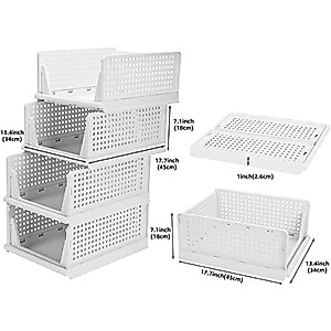 4-Pack Foldable Wardrobe Storage Box,Stackable Clothes Drawer Organizer,Closet Container Bin,Plastic Closet Organizer Basket,Collapsible Large Capacity Shelves Storage Bin for Office, Kitchen, Bedroom(White)