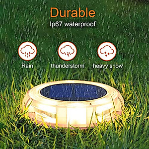 LILONZON Waterproof Solar Garden Deck Light Waterproof Solar Disk LED Yard Lights Outdoor Garden Landscape Ground Lighting for Yard Lawn Patio Pathway Walkway (Warm White, 1)