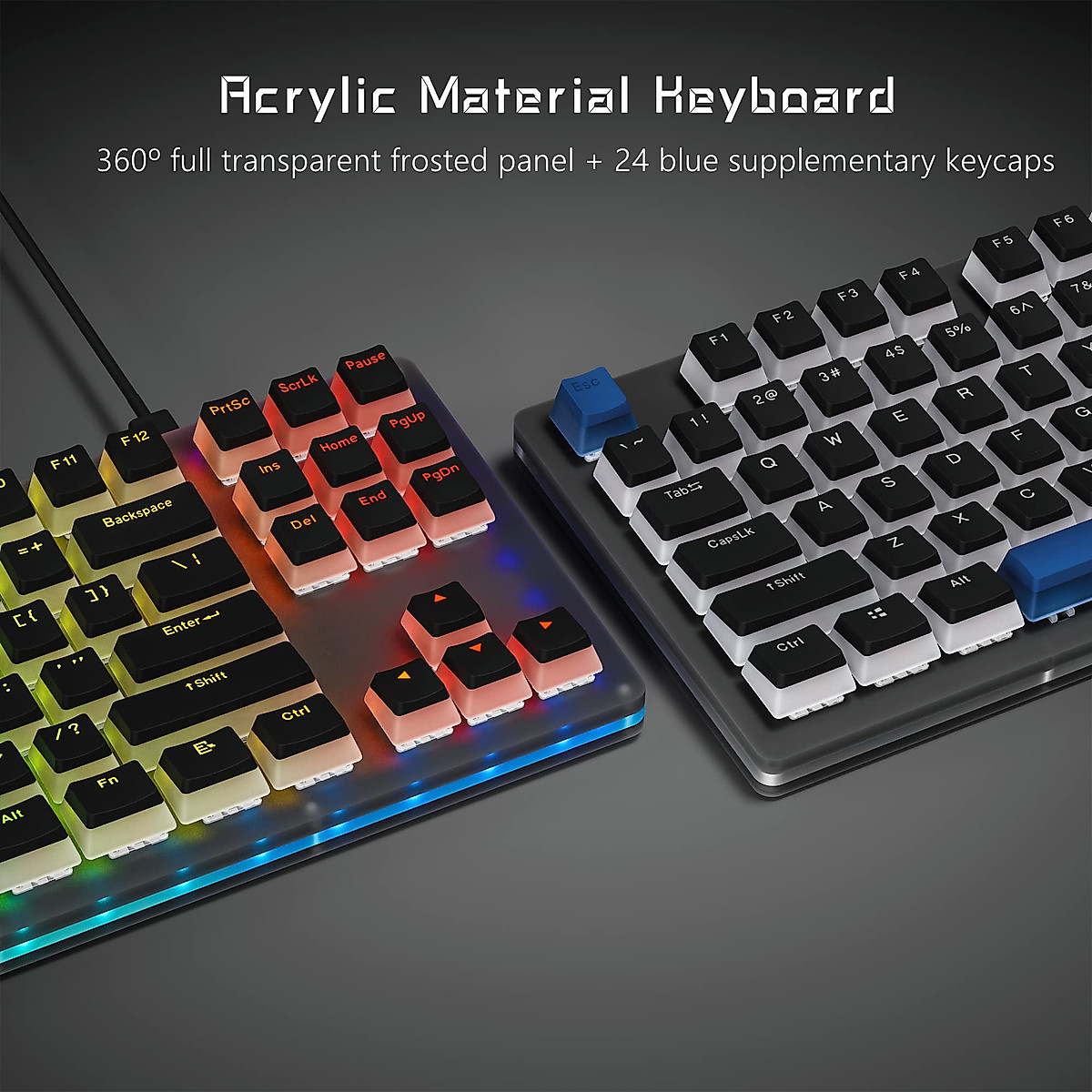 XVX Womier 75% Keyboard, TKL Mechanical Gaming Keyboard, Hot Swappable Black Keyboard, K87 PRO with Pudding Keycaps Wired RGB Keyboard for PC PS4 Xbox - Yellow Switch