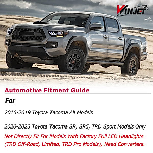 Winjet LED Headlights Assembly Fit For 2016-2019 Toyota Tacoma, Led Headlamp For 2020-2023 Tacoma (SR, SR5, TRD Sport models only), Tacoma Front Lamp w/Led High& Low Beam (Matte Black/Clear Lens)