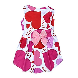 Mother's Valentines Day Love Heart Mom Dog Dress, Dog Valentine Dresses Clothes for Small Dogs Girl, Pink Medium M Size