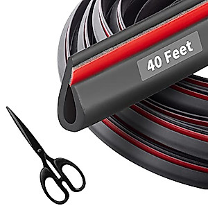 40 Feet Rubber Edge Trim Seal Strip, BISOTHAI Self-Adhesive Rubber U Channel Weather Stripping for Car Doors, Hatches, and Glass, Steel Plates, Easy Cut to Size with Tailor Scissors(Black)