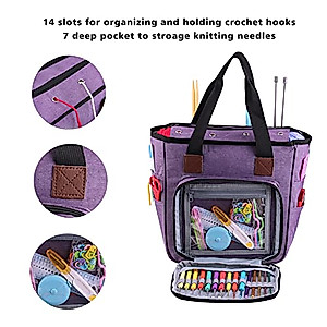 KOKNIT Yarn Storage Containers, Durable Portable Travel Craft Tote Bag with Inner Divider for Yarn and Unfinished Project, Outside Pockets for Knitting Tools, Wonderful Yarn Bag for Beginners