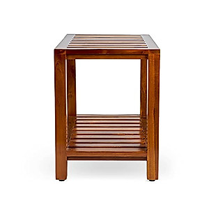 TeakCraft Teak Shower Bench with Shelf 21 Inch, Fully Assembled Teak Wood Shower Stool, Shower Bench for Elderly, Indoor and Outdoor Use, The Theia