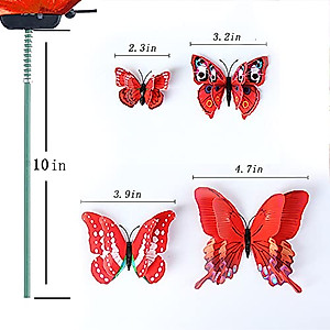 FENELY Butterfly Garden Decor Stakes,Double Wing Waterproof 3D Red Butterflies Garden Ornaments Outdoor Decorations for Patio Lawn Yard PVC Gardening Art Christmas Whimsical Gifts