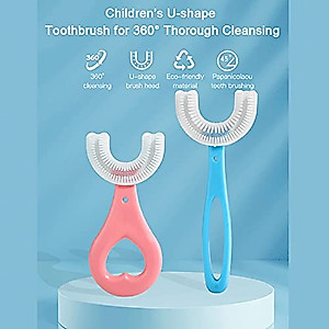 Dirk41 Kids Toothbrushes ,All Rounded Children U Shape Toothbrush, 2/4PCS U-Shaped Toothbrush for Kids, Kids U Shaped Toothbrush, Rounded Children U Shape Toothbrush, 360° Oral (Blue, 2)