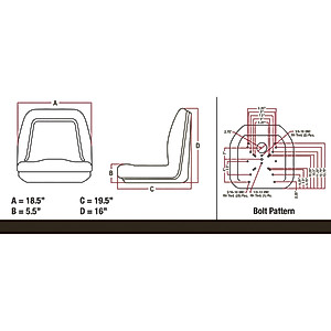 A & I Deluxe Midback Utility Lawn Mower Seat - Black, Model Number TM555BL