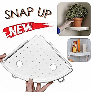 GALEI Bathroom Corner Storage Holder No Drilling Wall Mounted Triangular Shower Shelf Suction Stuff Storage Rack for Kitchen Toilet (White, 9X9X1.8Inches)