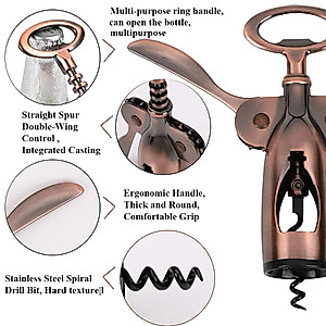 OBALY Wing Corkscrew， Wine Bottle Opener Set of 3 Pieces, Equipped with Bronze Multi-Functional Bottle Opener, Wine Stopper and a Foil Cutter