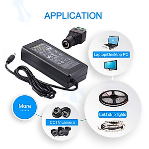 12V 5A Power Supply, COOLM AC to DC 12V 5A 60W Power Adapter Charger AC 100V - 240V Transformer 5.5x2.5mm DC Output Jack for 5050 3528 LED Strip Light LED Driver CCTV Security System