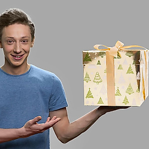 Jaywayang 5 Pack Gold Christmas Gift Boxes with Lids, Ribbons and Tissue Papers Square Gift Boxes - 7.1 Inch - Presents Wrapping Christmas Gift Holiday New Year Party Favor Boxes.