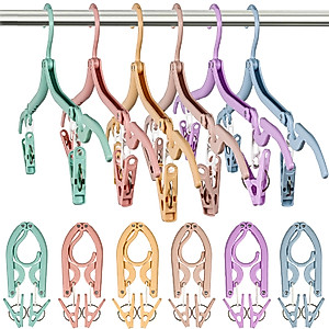 12 Pcs Foldable Travel Hangers with Clips, Collapsible Folding Hangers Drying Rack, Portable Clothes Hangers for Traveling, Cruise Ship Essentials (Multicolor)