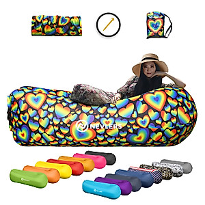 Nevlers Inflatable Lounger Air Sofa - Portable Inflatable Couch for Camping, Outdoor Movie Seating | Easy to Use Air Couch Inflatable Chair Camping Accessories - Rainbow Hearts Design Inflatable Sofa