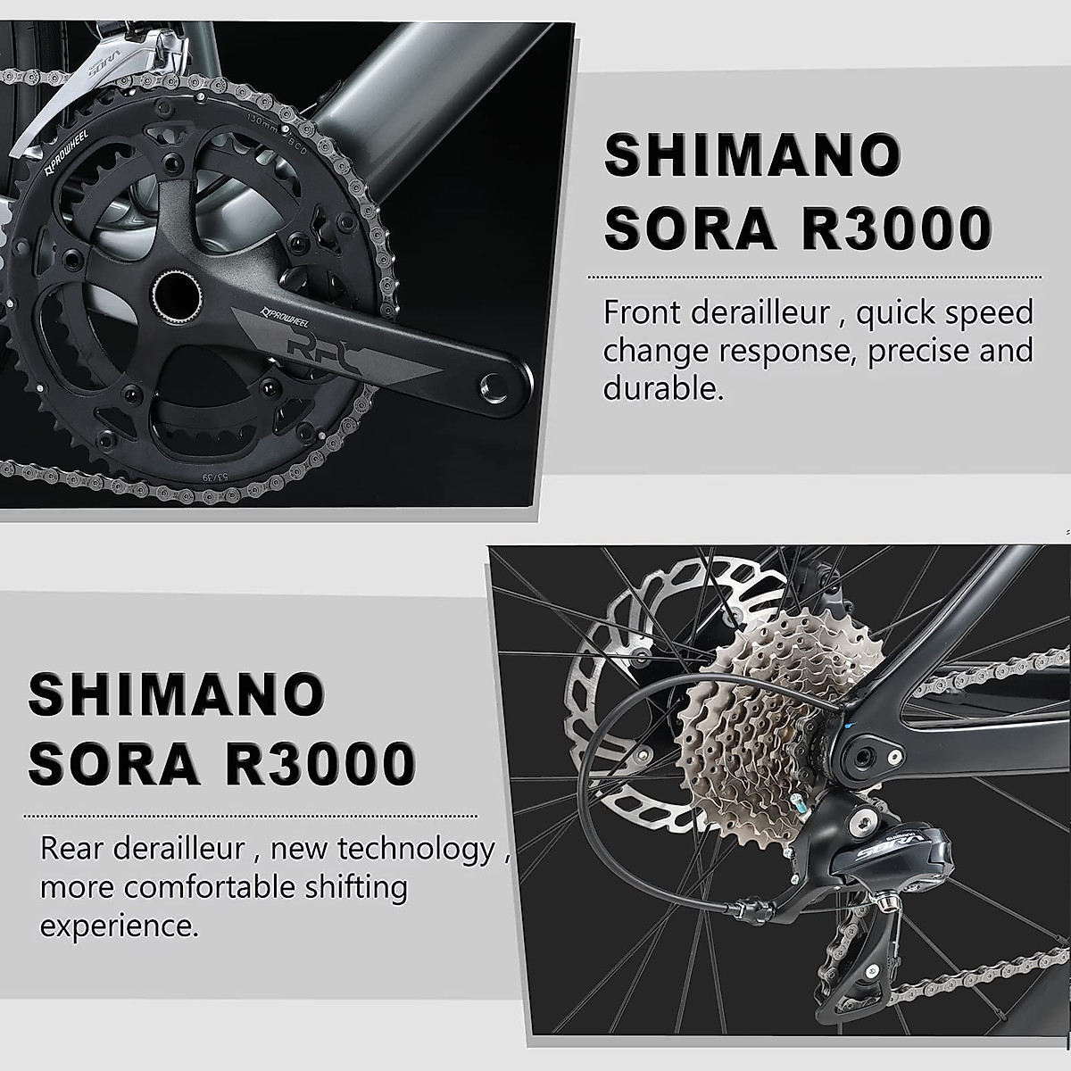 KABON Carbon Gravel Road Bike, T800 Carbon Fiber Frame 700C Road Bike with 18 Speeds Drivetrain, Integrated Carbon Handlebar, Disc Brakes Racing Bicycle for Men/Women