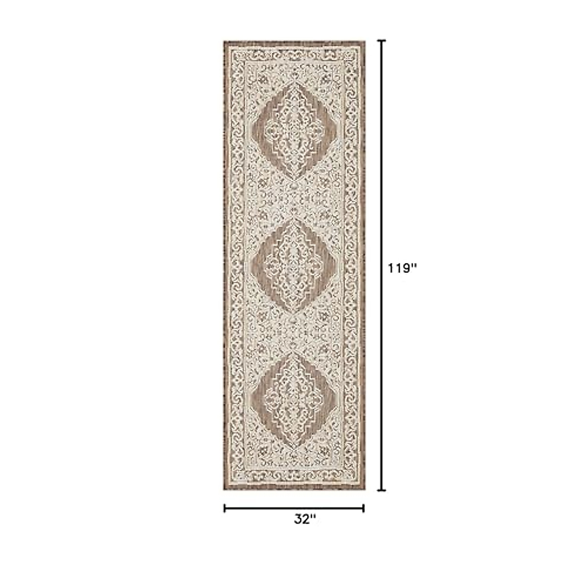 Water & Fade Resistant Indoor Outdoor 3x10 Runnerr Rug for Patio, Deck, Porch, Entryway | Outside Area Rugs for Patios | 2'8'' x 9'10'' Brown