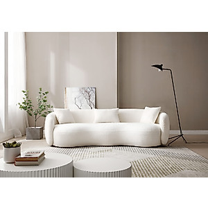 SSC SATITUNCASA 93.6'' Modern Boucle Curved Sofa for Living Room, Luxury Modern Comfy Curved Couch for Apartment, Reception Place, 4 Seater Cloud Couch (Beige)