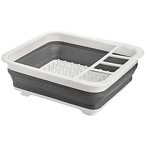 Nicunom Collapsible Dish Drying Rack and Drainboard Set , Portable Dish Drainer, Foldable Dinnerware Organizer for Kitchen Countertop RV Camper