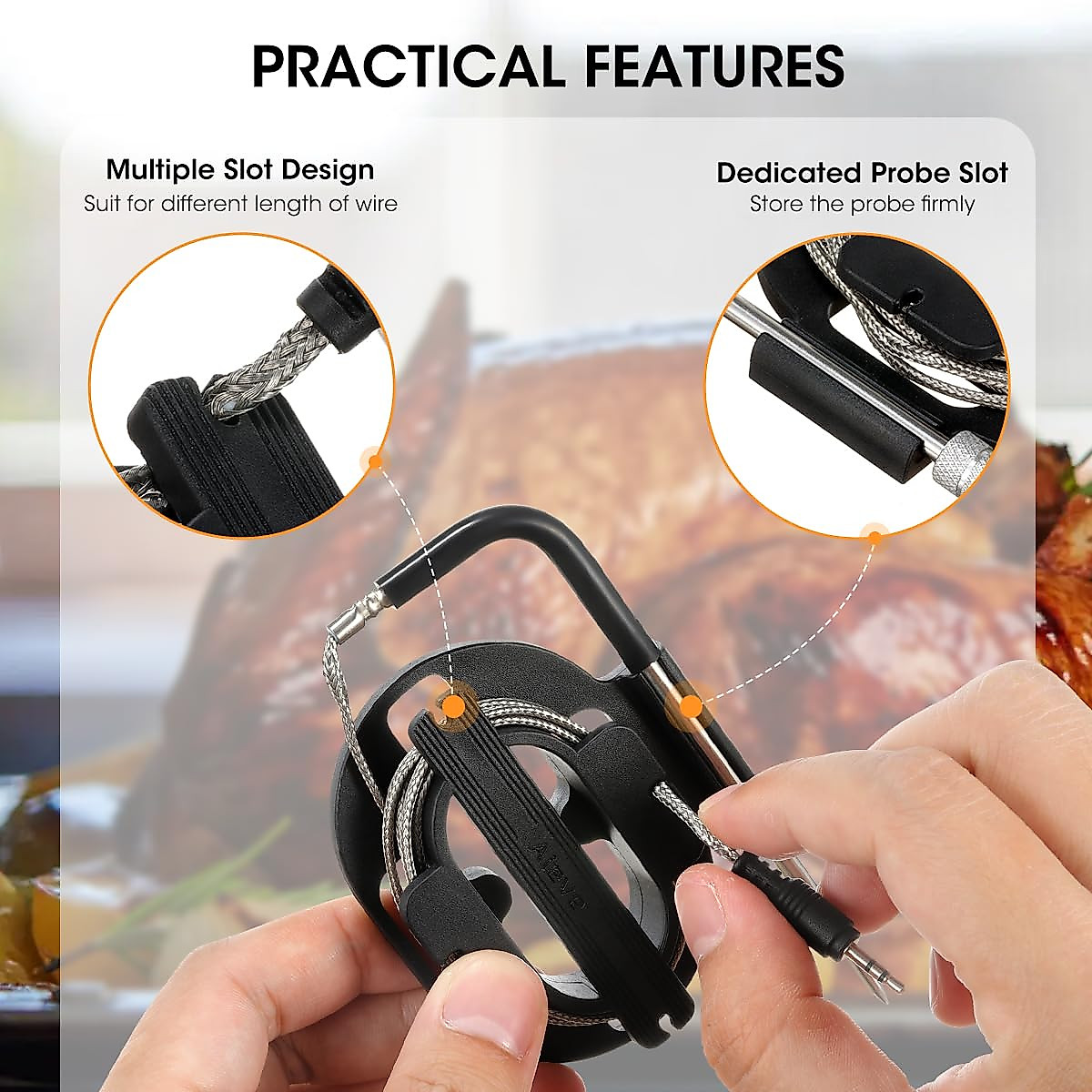Aieve Meat Probe Organizer, 2 Pack Magnetic Thermometer Probe Spool Warp for for Pit Boss/Traeger/ThermoPro Digital Thermometer Probe