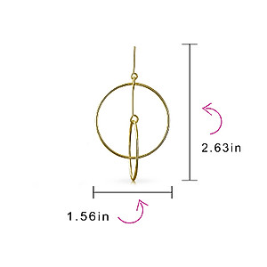 Minimalist Geometric Round Thin One Two Open Interlocking Circle Dangle Earrings For Women 14K Gold Plated .925 Sterling Silver 2.5 Inch Diameter