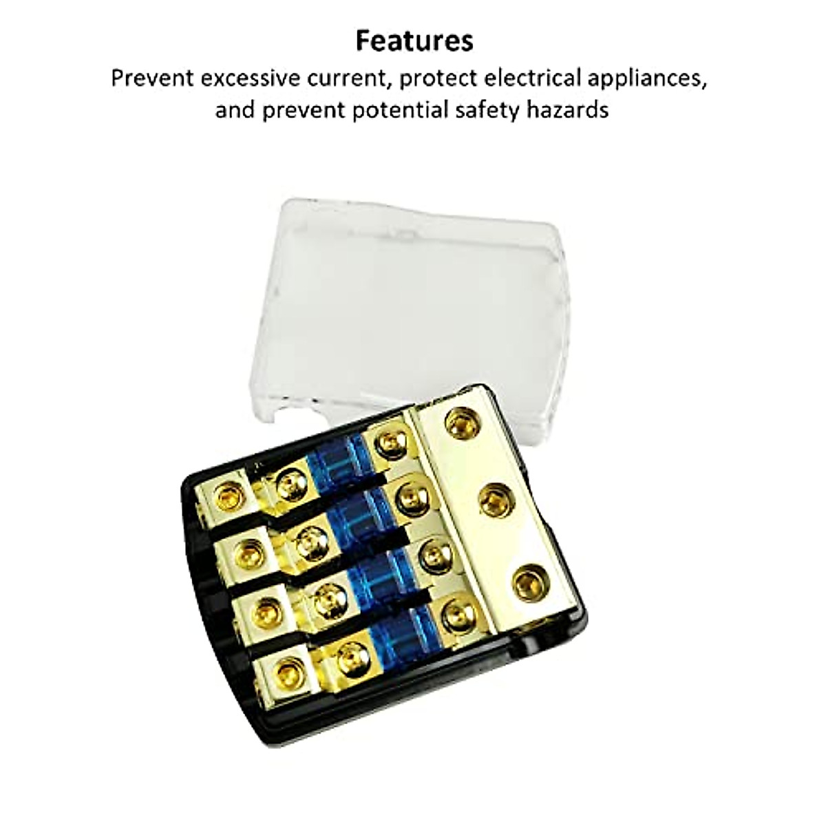 Mini ANL Fuse Holder, Auto Fuse Distribution Block 12V 0/2/4 Gauge in to 4/8 Gauge Out for Car Audio Amplifier Copper Wiring Module, 60Amp 4-Way