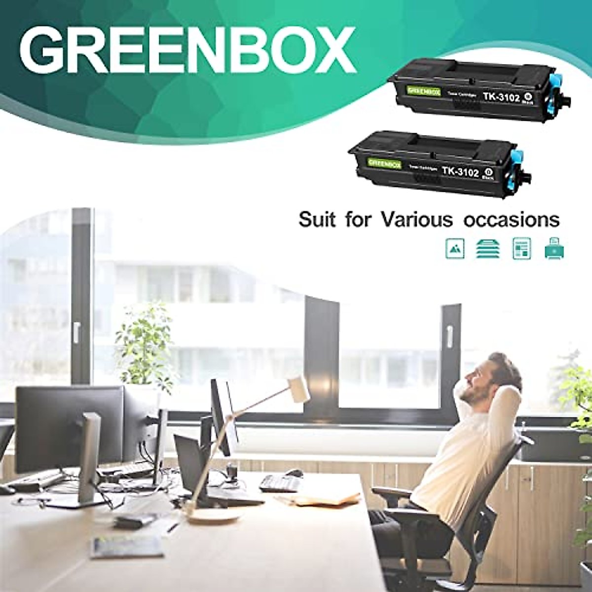 GREENBOX Compatible TK3102 High-Yield Toner Cartridge Replacement for Kyocera TK3102 TK-3102 1T02MS0US0 for ECOSYS M3040idn M3540idn FS-2100DN FS-2100D Printer (12,500 Pages, Black, 2-Pack)