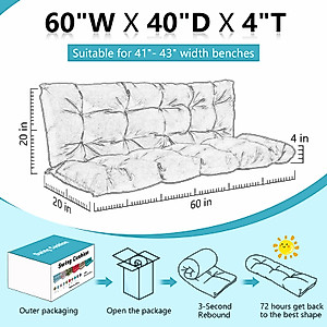 LCYFBE Porch Swing Cushions with Backrest, 2-3 Seater Waterproof Bench Pad Cushions, Thicken 4" Outdoor Swing Cushions, for Outdoor Patio Garden Furniture (60x40in,Dark Green)