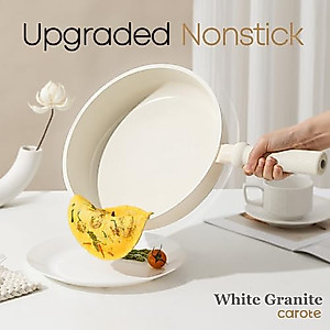 CAROTE Pots and Pans Set Nonstick Cookware Sets 10 Pcs Induction Cooking Set Dishwasher Safe Cookware w/Frying Pans & Saucepans PFOS PFOA Free(Cream Granite)