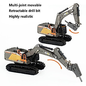 Gemini&Genius Drill Excavator Toy for Kids, 1:50 Scale Impact Hammer Excavator Construction Vehicle Toy, Demolition Machine-Tracked Driller, Engineering Car Great Toys and Gifts (Yellow)