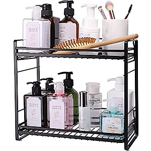zccz 2-Tier Bathroom Countertop Organizer - Detachable Standing Rack Bathroom Storage Shelf Cosmetic Holder Vanity Tray - Kitchen Spice Rack Shower Caddy Wire Basket, Black