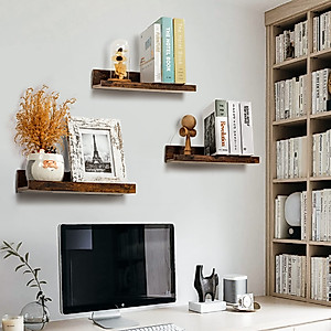 Upsimples Home Floating Shelves for Wall Décor Storage, Wall Shelves Set of 5, Wall Mounted Wood Shelves for Bedroom, Living Room, Bathroom, Kitchen, Small Picture Ledge Farmhouse Shelves, Brown