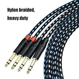 Mugteeve Balanced 1/4 Inch TRS to TRS Male Instrument Patch Cable, 6.6 Feet Stereo Quarter Inch 6.35mm to 6.35mm Audio Cord, Nylon Braided Heavy Duty, for Interface, Mixer, Speaker - 2 Pack