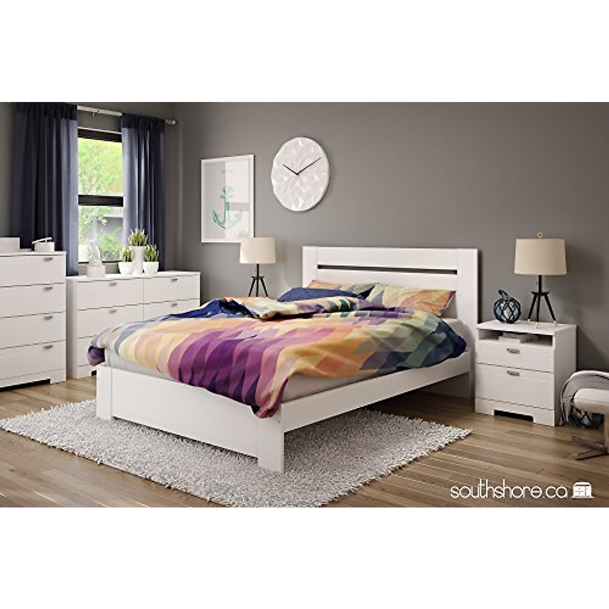 South Shore Reevo 6-Drawer Double Dresser, Pure White with Matte Nickel Handles