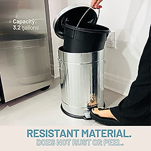AWENN - Kitchen Garbage Trash Can with Lid and Pedal - Touchless Round Shape Waste Bin - Galvanized Iron Dustbin for Kitchen, Bathroom, Office and Outdoors (3.2 Gallon – 12 Liters)