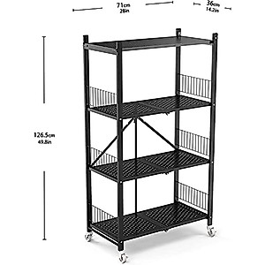 GUUVOR Kitchen Storage Rack,4 Tier Shelf,Bakers Rack,Pantry Shelf Organizer Metal Shelving With Wheels,Removable,No Assembly Required,Garage Shelving Black Storage Shelves For Cabinets,Bathroom,Garage