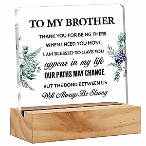 Brother Gift Best Brother Gifts From Sister Brother, to My Brother Thank You Desk Decor Acrylic Desk Plaque Sign with Wood Stand Home Office Desk Sign Keepsake