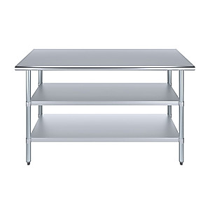 60" Long X 30" Deep Stainless Steel Work Table with 2 Shelves | Metal Food Prep Station | Commercial & Residential NSF Utility Table