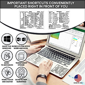 SYNERLOGIC Windows + Word/Excel (for Windows) Quick Reference Guide Keyboard Shortcut Stickers, No-Residue Vinyl (Clear/Large/Combo)