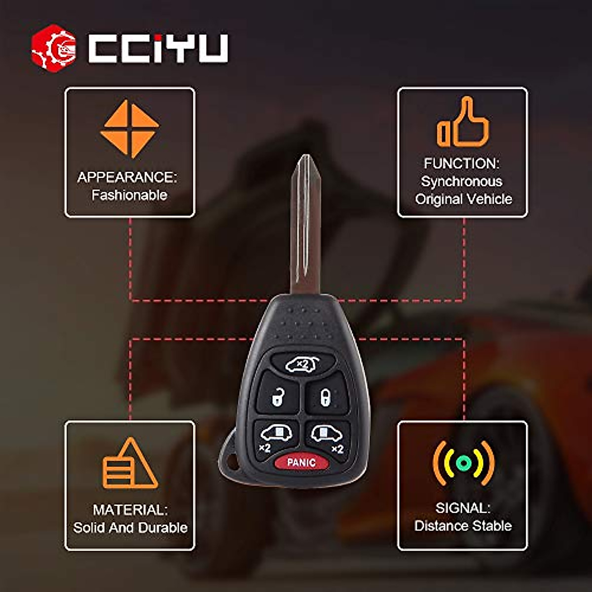 cciyu 1PC Uncut 6 Buttons Keyless Entry Remote Fob Replacement for 2004 2005 2006 2007 for Dodge for Caravan for Grand for Caravan for Chrysler Town & Country (M3N5WY72XX)