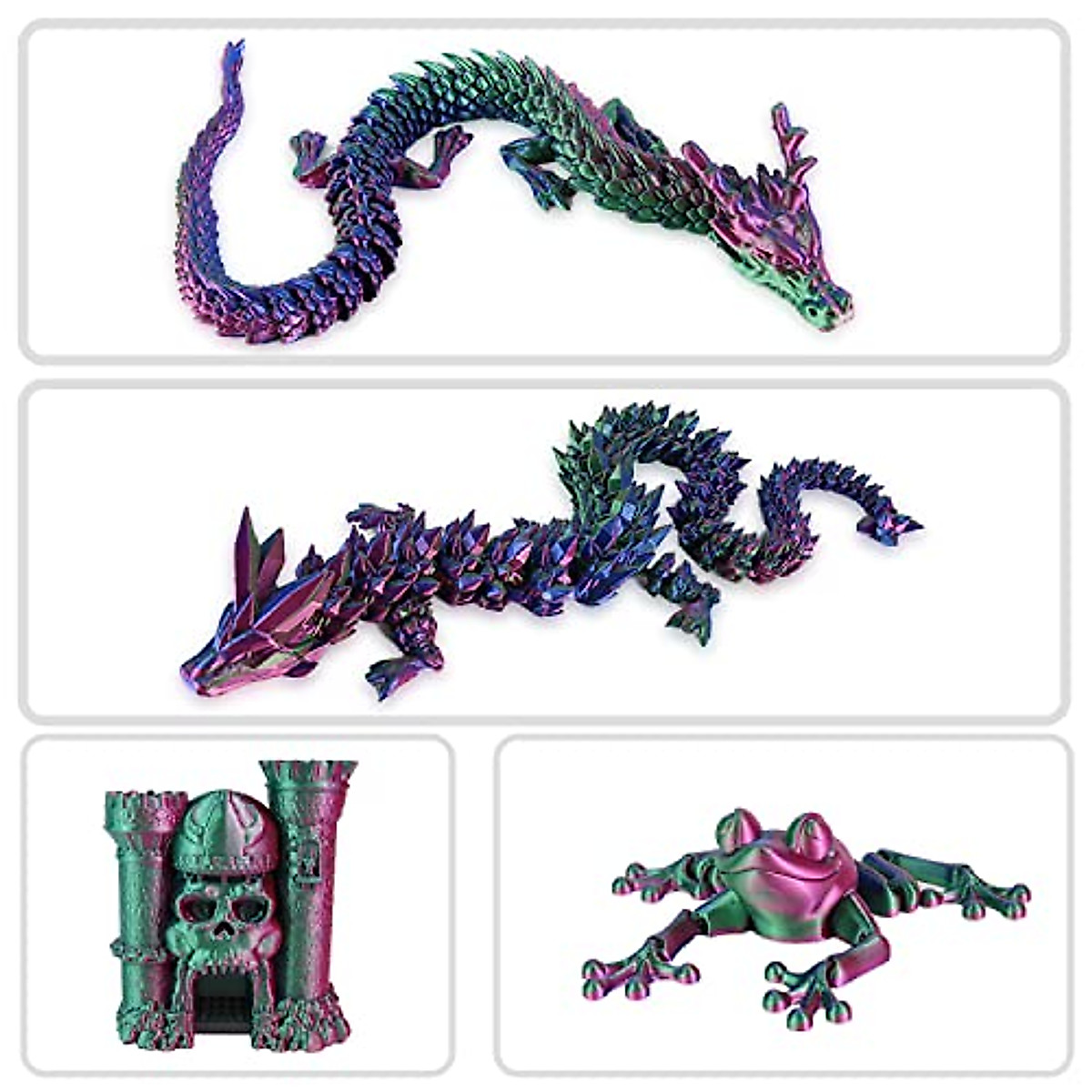 3D Printed Dragon 3D Printer Filament, Tri-Colors PLA Filament 1.75mm, Coextrusion Silk PLA Filament, Rainbow PLA Filament with Silk PLA Red-Blue-Green, 3D Printing Filament +/-0.02mm, 1kg/2.2lbs