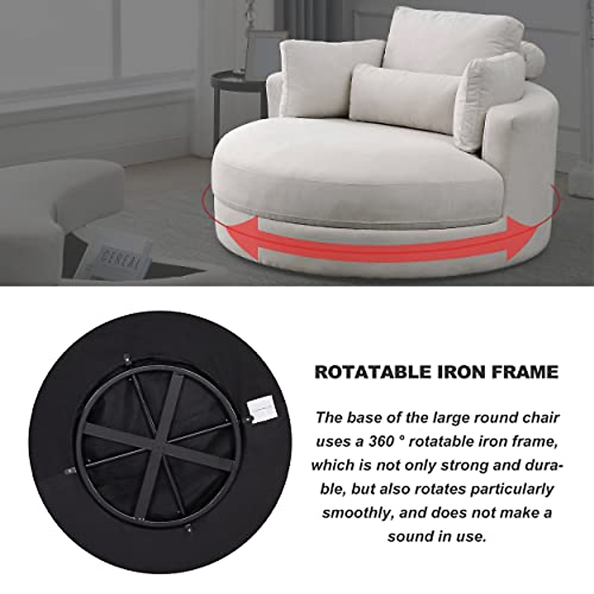Swivel Accent Barrel Chair with Storage Ottoman,Comfy Teddy Upholstered 360° Recliner Sofa Club Chaise Leisure Round Lounge Armchair Singel Lazy Sofá Arm Chairs and Footrest Set for Living Room/Hotel