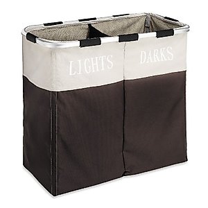 Whitmor Easycare Double Laundry Hamper - Lights and Darks Separator - Espresso