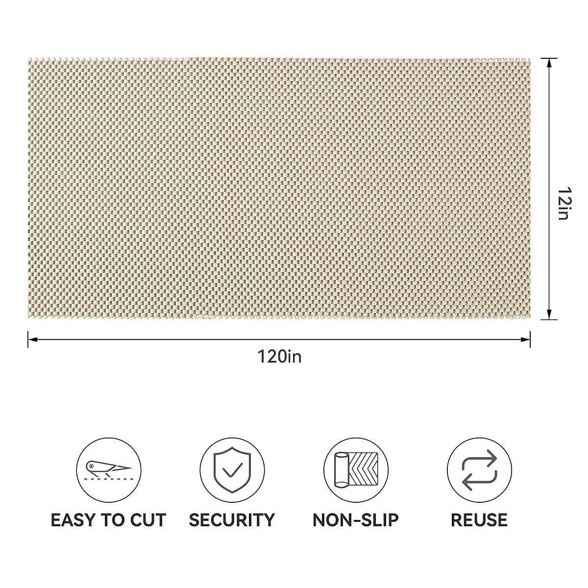 RAY STAR 12X48 Inch Shelf Liner for Kitchen Cabinets, Non-Adhesive Cabinet Liner Washable, PVC Drawer Liner for Dresser Non-Slip Bathroom Beige
