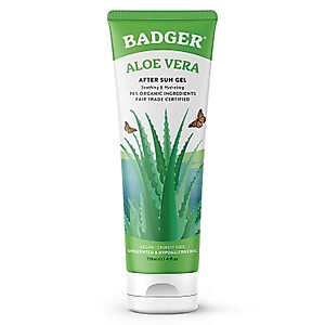 Badger Aloe Vera Gel for Sunburn Relief, Fair Trade & Organic After Sun Care, Pure Cooling Soothing Aloe Vera Gel for Face & Skin, Hypoallergenic & Unscented, 4 fl oz