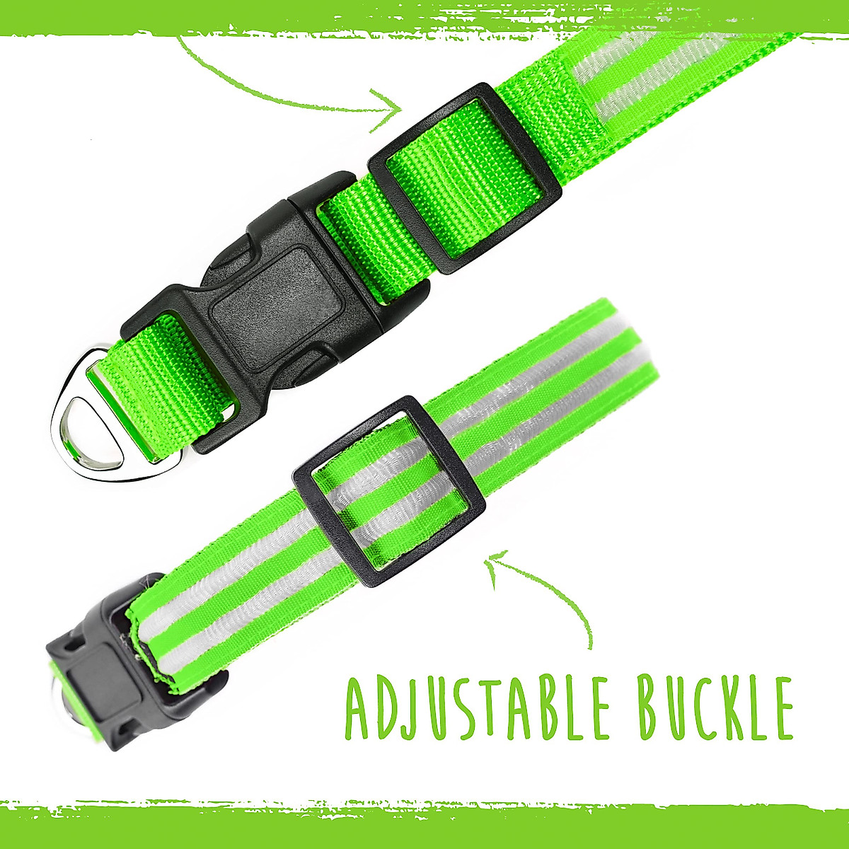 Mighty Paw LED Dog Collar - USB LED Rechargeable - USB Rechargeable Light - High Visibility Glow Strips - Glow Pet Weather Resistant - Enhanced Nighttime Visibility - Light Up Dog Collar - (L, Green)