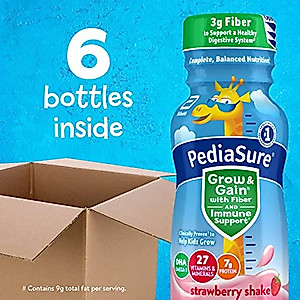 PediaSure Grow & Gain With Fiber, Kidsâ€™ Nutritional Shake, With Protein, DHA, And Vitamins & Minerals, Strawberry,8 Fl Oz (Pack of 6)