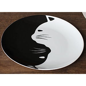 LEADEX Black and White Cat Porcelain Plate Set, Best Gift For Cat Lover (8-inch salad plate set)