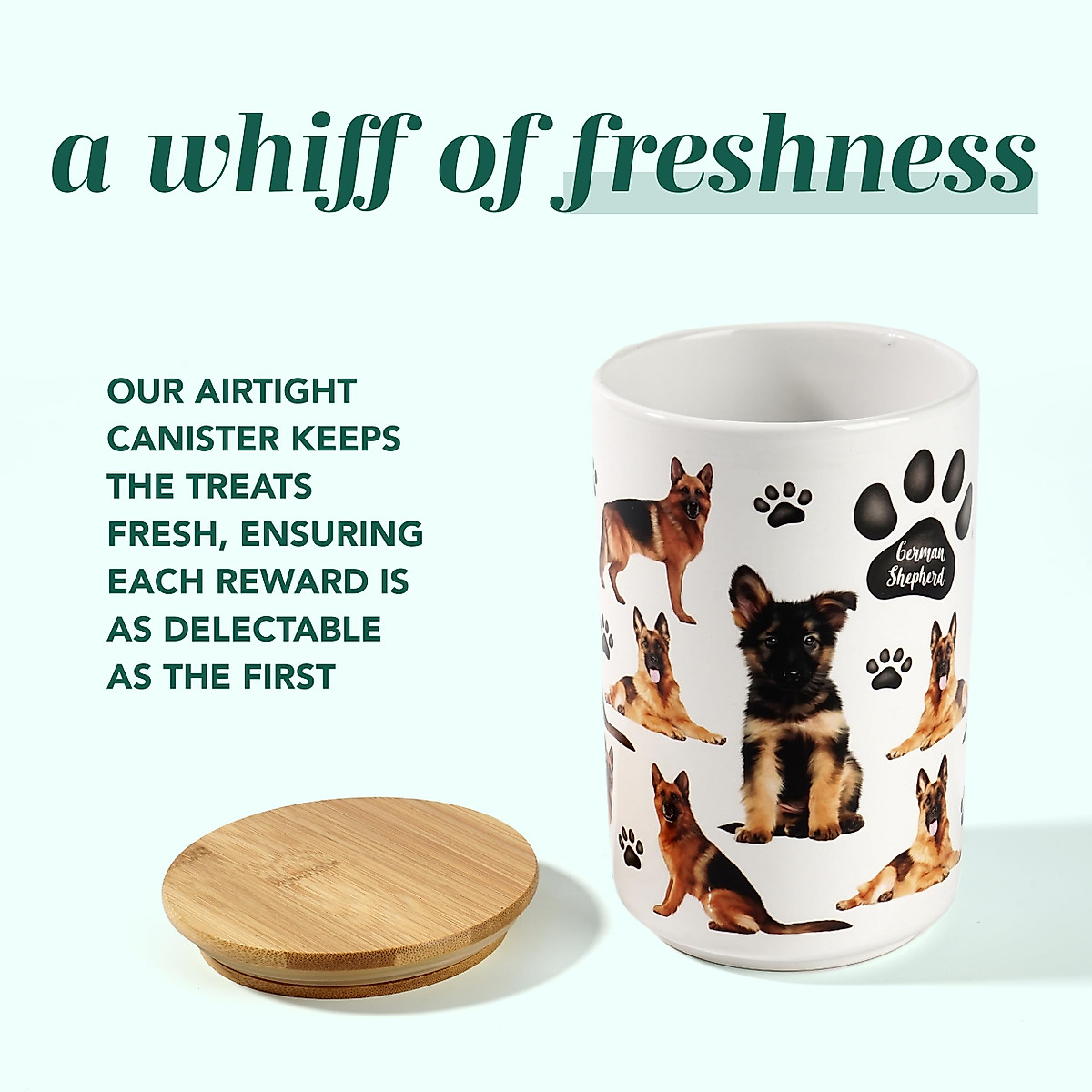 Greenline Goods Premium Dog Treat Ceramic Canister Set – German Shepherd Airtight Canister for Fresh Treats, Ceramic Jar & Containers with Lids, Farmhouse Canisters, Ideal Kitchen Canisters